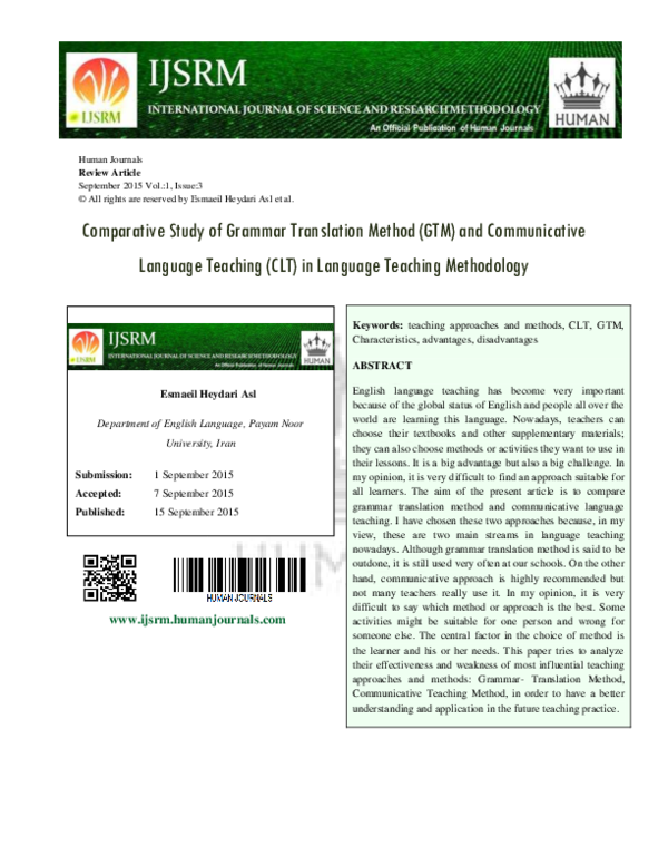 (PDF) Comparative Study of Grammar Translation Method (GTM) and ...