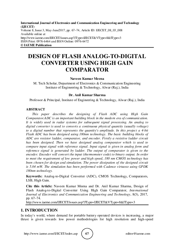 (PDF) DESIGN OF FLASH ANALOG-TO-DIGITAL CONVERTER USING HIGH GAIN ...
