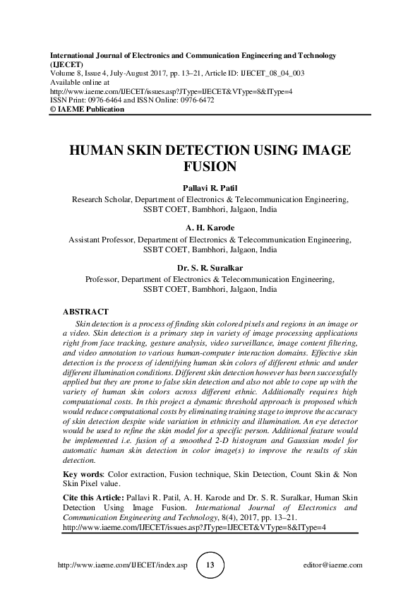 Pdf Human Skin Detection Using Image Fusion