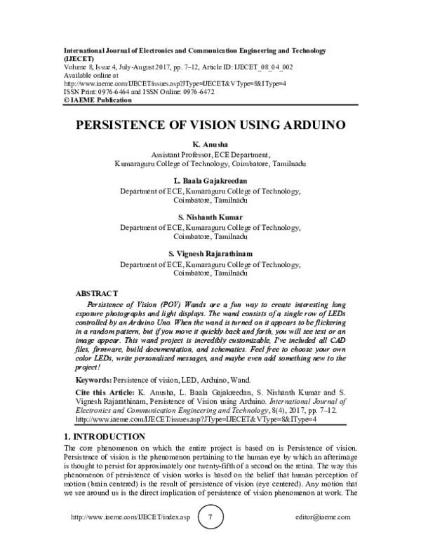 (PDF) PERSISTENCE OF VISION USING ARDUINO (PDF) PERSISTENCE OF VISION USING ARDUINO
