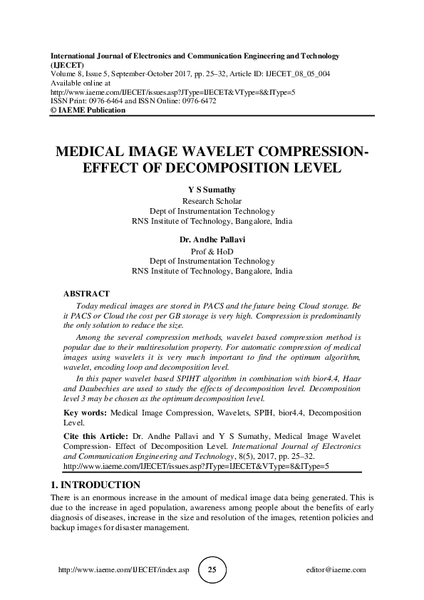 (PDF) MEDICAL IMAGE WAVELET COMPRESSION- EFFECT OF DECOMPOSITION LEVEL