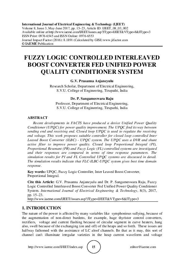 (PDF) FUZZY LOGIC CONTROLLED INTERLEAVED BOOST CONVERTER FED UNIFIED POWER QUALITY CONDITIONER ...