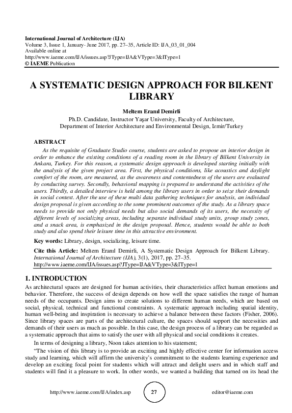 (PDF) A SYSTEMATIC DESIGN APPROACH FOR BILKENT LIBRARY
