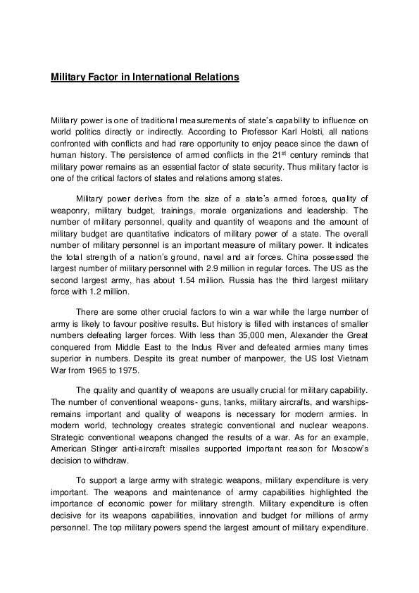 (DOC) Military Factor in International Relations