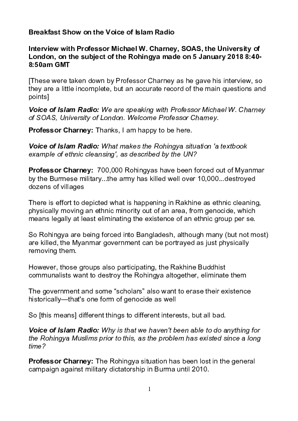 (PDF) Michael Charney Discusses Rohingya and Myanmar on The Breakfast ...