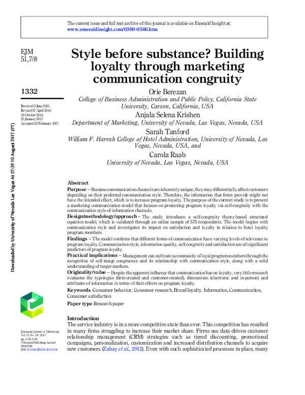 (PDF) Style before substance? Building loyalty through marketing ...