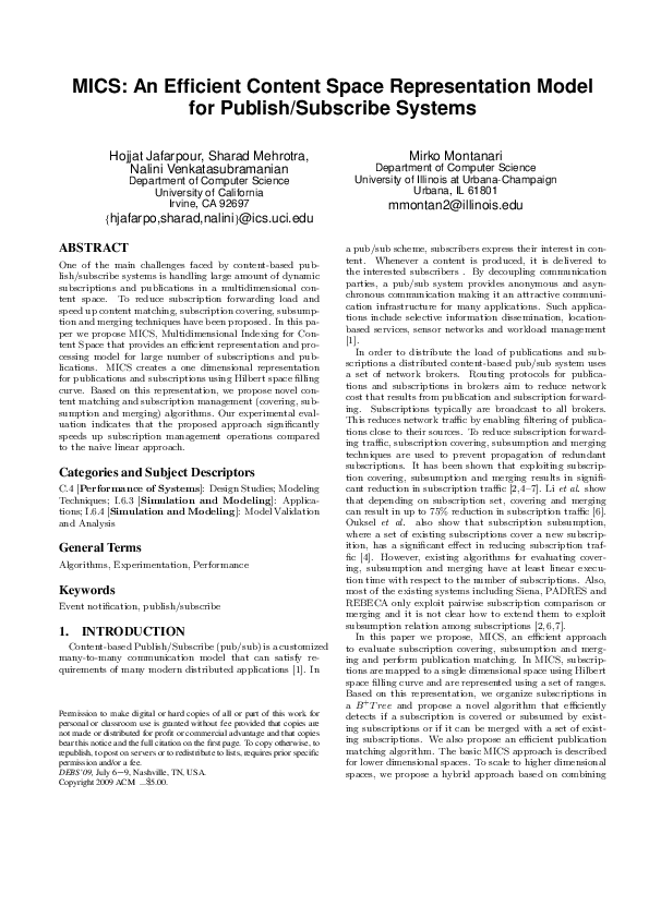 (PDF) MICS: an efficient content space representation model for publish/subscribe systems