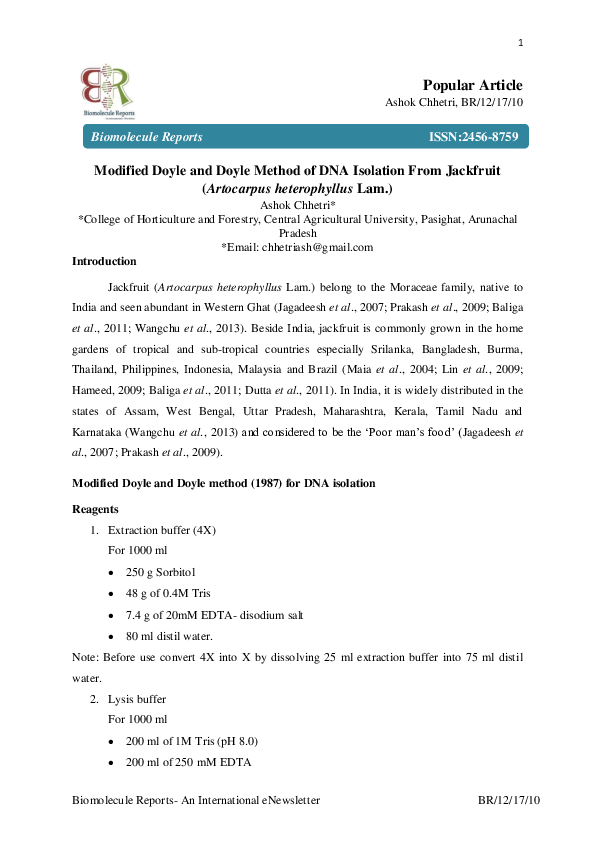 (PDF) Modified Doyle and Doyle Method of DNA Isolation From Jackfruit ...