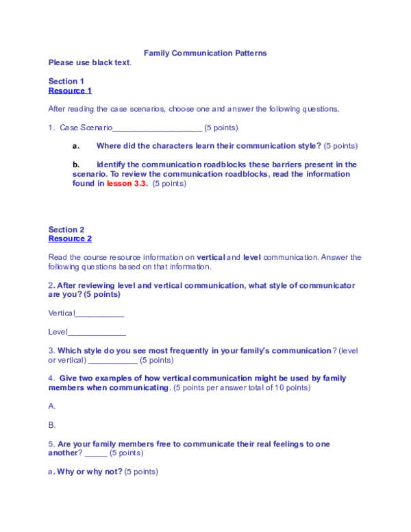(DOC) Family Communication Patterns Please use black text. Section 1 ...