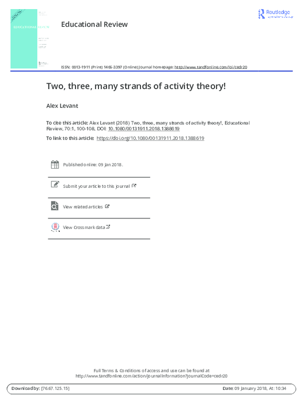 (PDF) Two, three, many strands of activity theory! (2018)