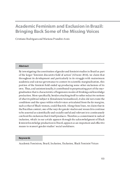(PDF) Academic Feminism and Exclusion in Brazil: Bringing Back Some of ...