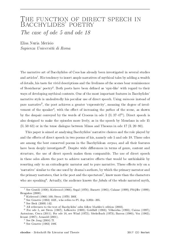 (PDF) The function of direct speech in Bacchylides' poetry. The case of ...