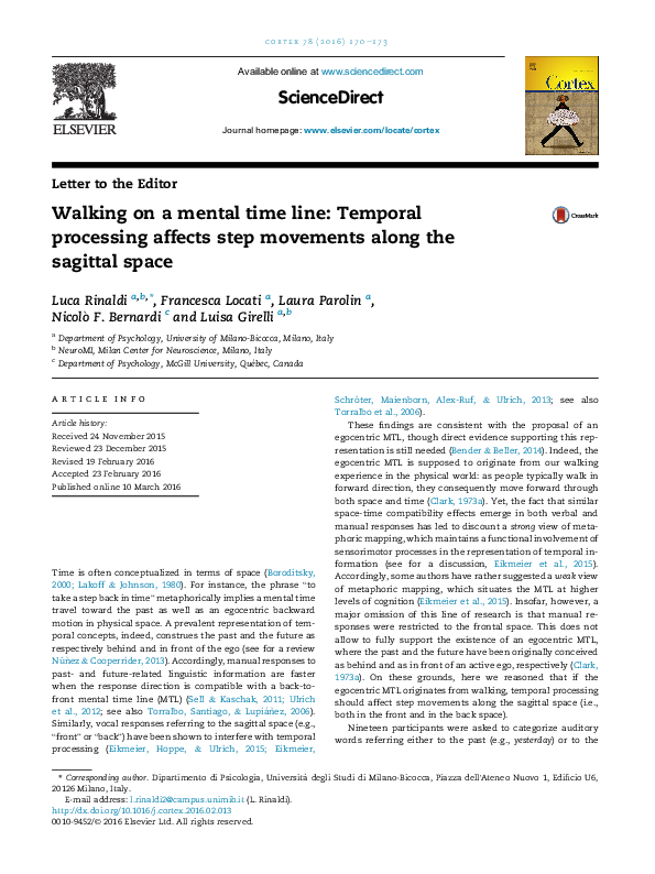 (PDF) Walking on a mental time line: Temporal processing affects step ...