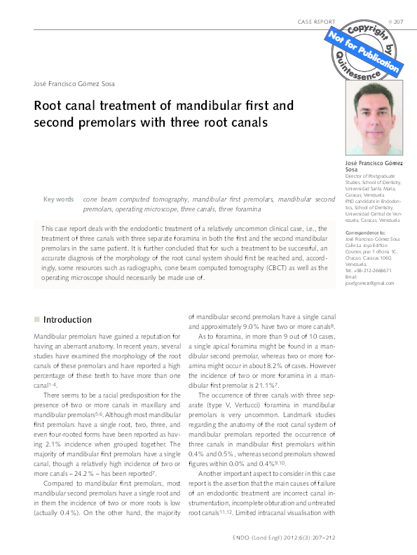 (PDF) Root canal treatment of mandibular first and second premolars with three root canals