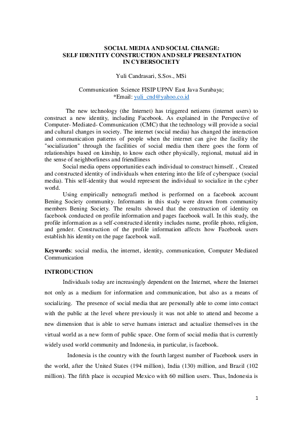 (DOC) SOCIAL MEDIA AND SOCIAL CHANGE: SELF IDENTITY CONSTRUCTION AND ...