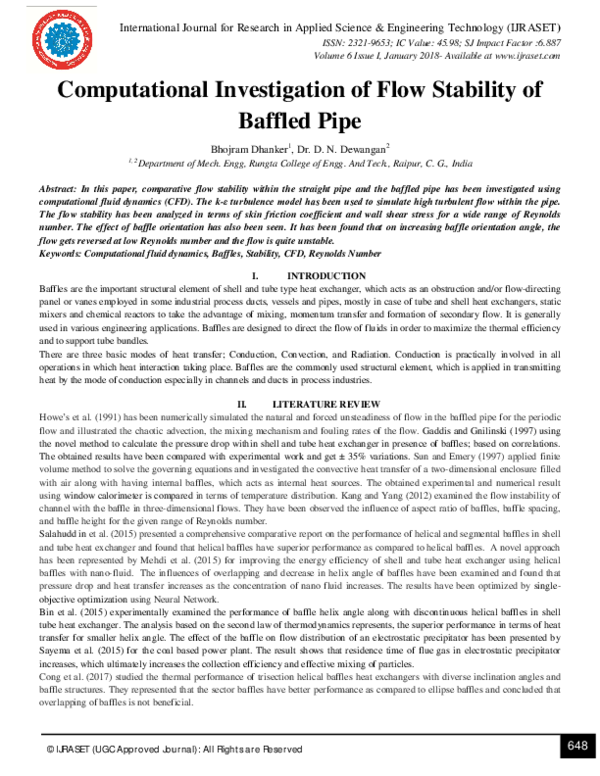 (PDF) Computational Investigation of Flow Stability of Baffled Pipe