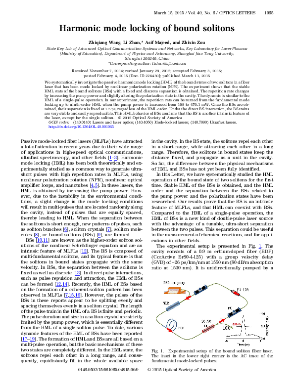 (PDF) Harmonic mode locking of bound solitons