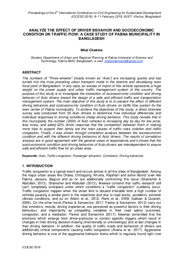 (PDF) ANALYZE THE EFFECT OF DRIVER BEHAVIOR AND SOCIOECONOMIC CONDITION ...
