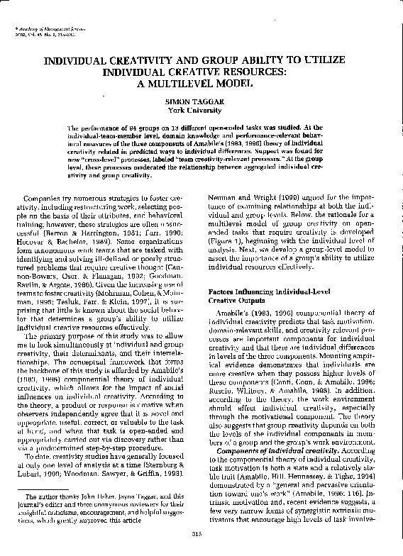(PDF) INDIVIDUAL CREATIVITY AND GROUP ABILITY TO UTILIZE INDIVIDUAL ...