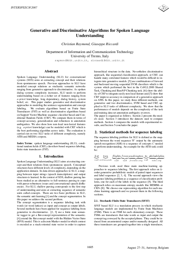 (PDF) Generative and discriminative algorithms for spoken language ...