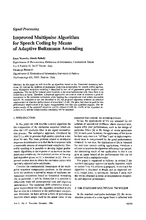 (PDF) Improved multipulse algorithm for speech coding by means of adaptive boltzmann annealing