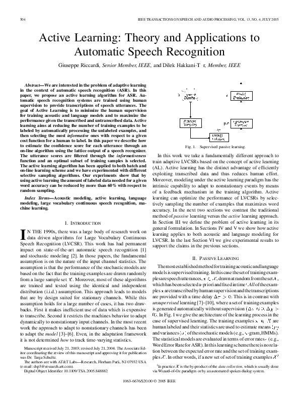 (PDF) Active learning: theory and applications to automatic speech ...