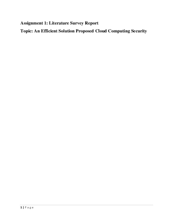(DOC) Literature Survey Report Topic: An Efficient Solution Proposed Cloud Computing Security