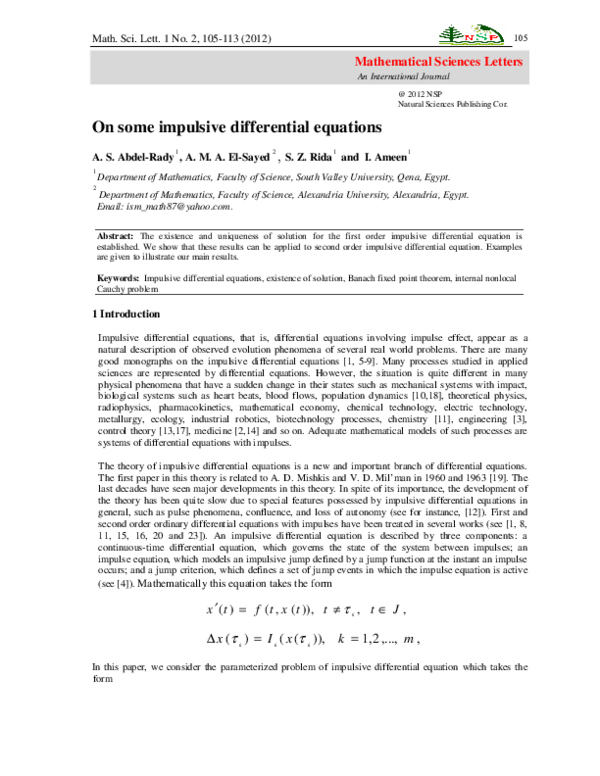 (PDF) On some impulsive differential equations