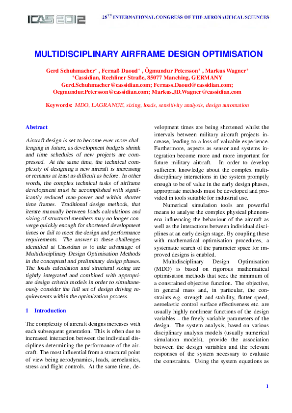 (PDF) MULTIDISCIPLINARY AIRFRAME DESIGN OPTIMISATION