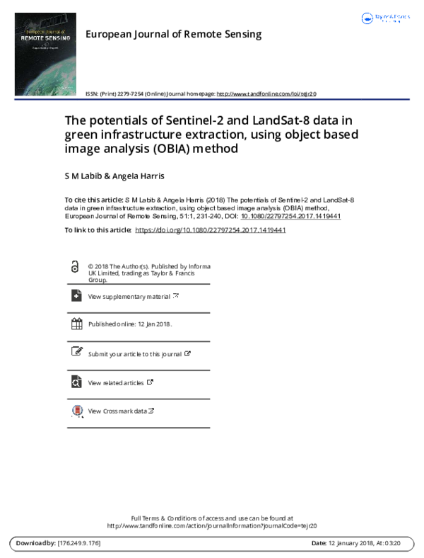 Pdf The Potentials Of Sentinel 2 And Landsat 8 Data In Green Infrastructure Extraction Using