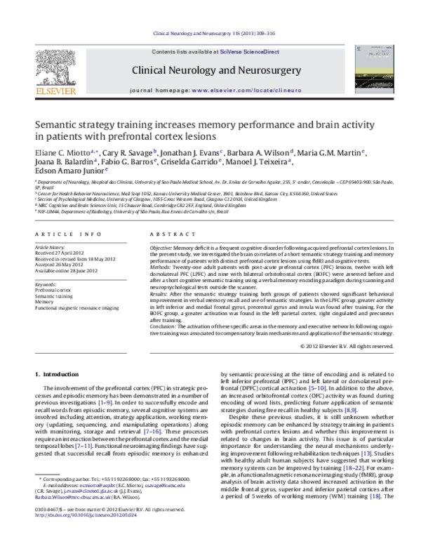 (PDF) Semantic strategy training increases memory performance and brain ...
