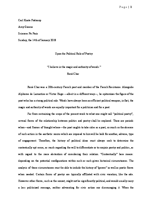 (PDF) Upon the Political Role of Poetry