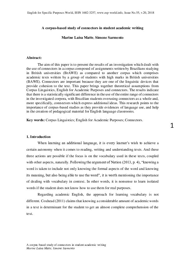 (PDF) A corpus-based study of connectors in student academic writing