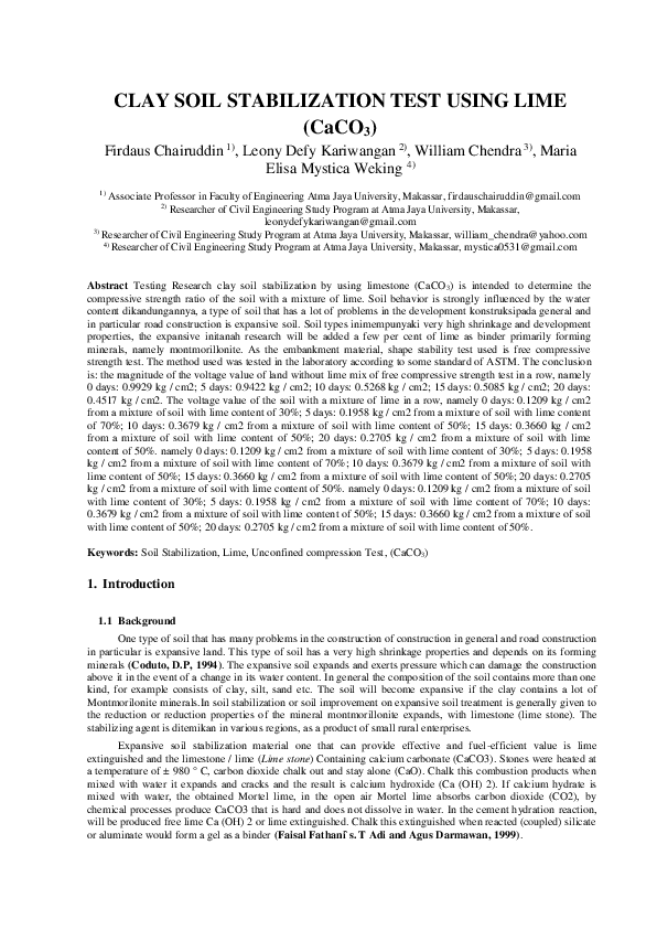 (DOC) CLAY SOIL STABILIZATION TEST USING LIME (CaCO3)