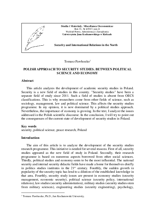 (PDF) Polish Approach to Security Studies. Between Political Science ...