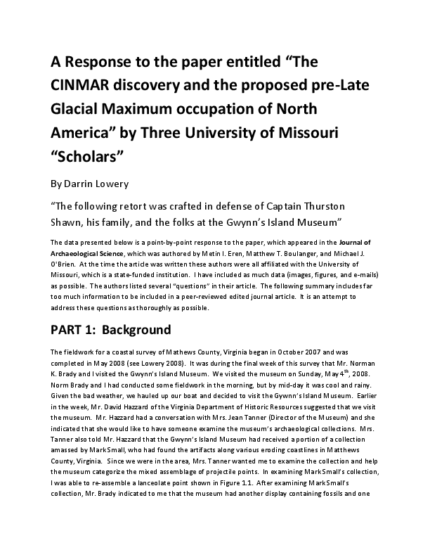 (PDF) A Response to the paper entitled “The CINMAR discovery and the ...