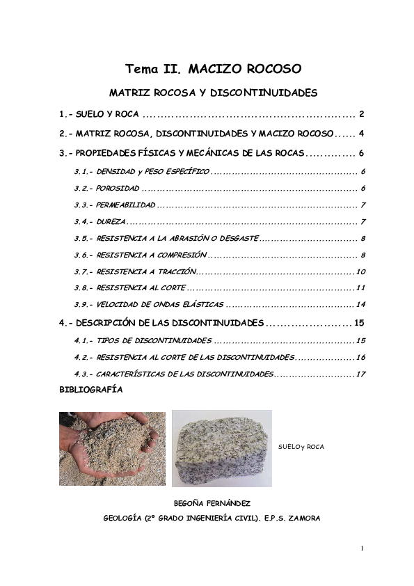 (PDF) Tema II. MACIZO ROCOSO MATRIZ ROCOSA Y DISCONTINUIDADES