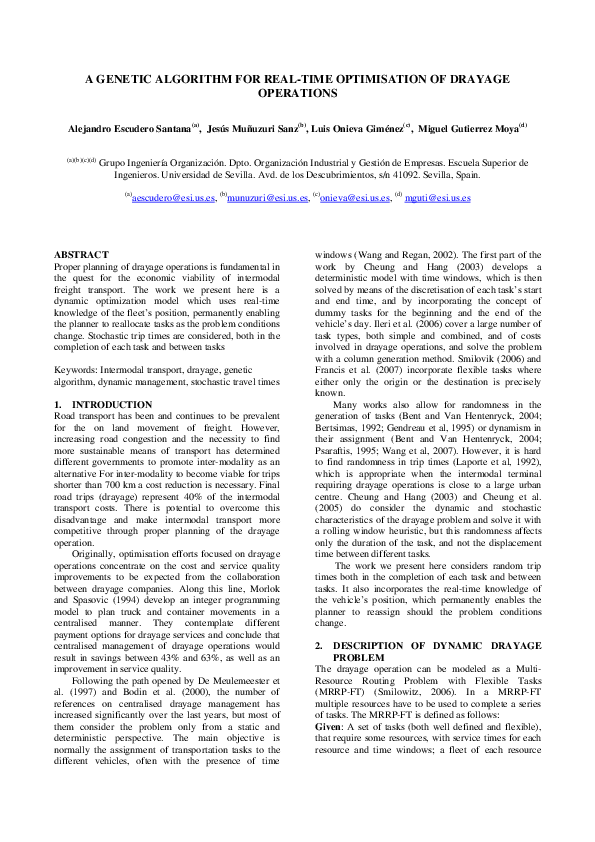 (PDF) A genetic algorithm for real-time optimization of drayage operations | Alejandro Escudero ...
