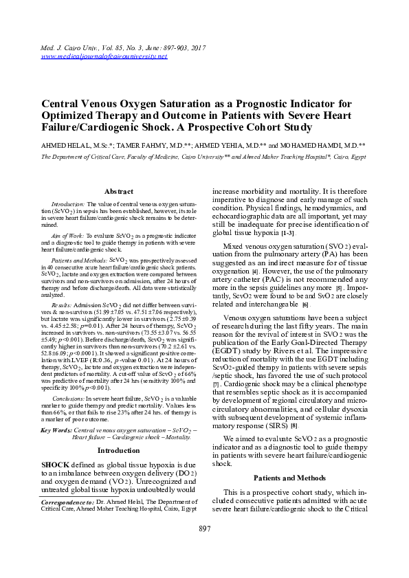 (PDF) Central Venous Oxygen Saturation as a Prognostic Indicator for ...