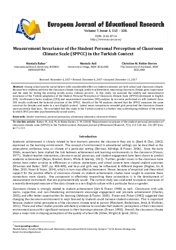 (PDF) SPPCC Measurement Invariance in Turkey