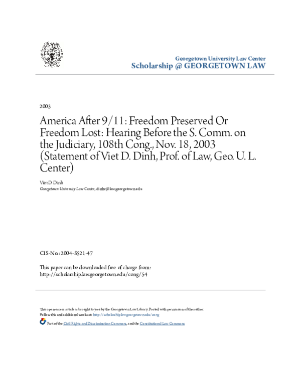 (PDF) America After 9/11: Freedom Preserved Or Freedom Lost: Hearing ...