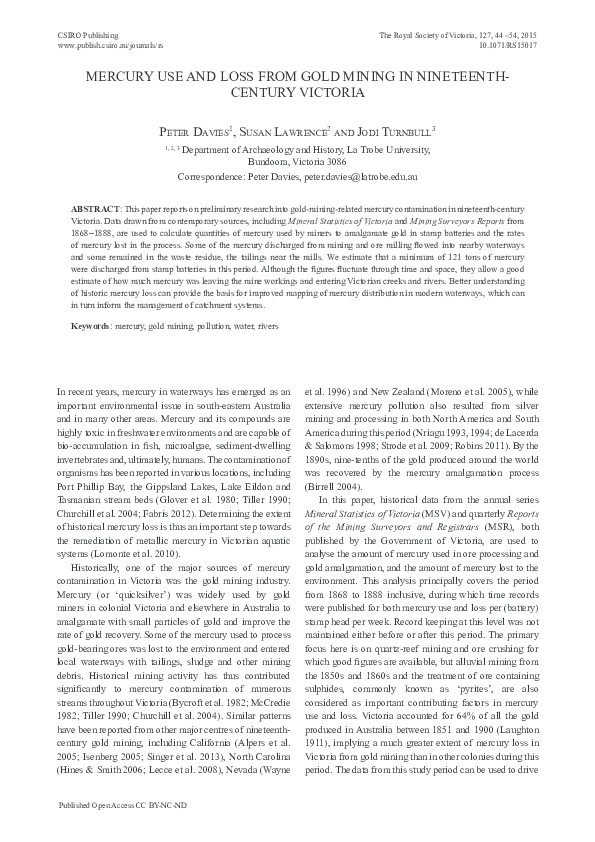 (PDF) Mercury use and loss from gold mining in nineteenth century Victoria