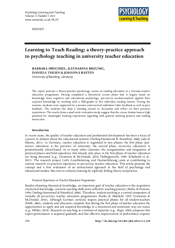 (PDF) Learning to Teach Reading: a theory-practice approach to ...