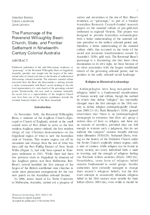 (PDF) The Parsonage of the Reverend Willoughby Bean: Church, State and ...