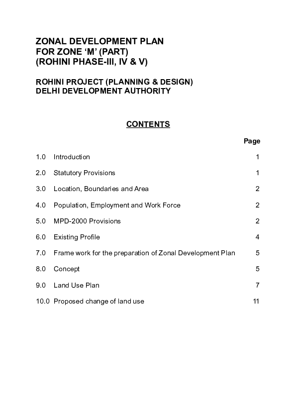 (DOC) ZONAL DEVELOPMENT PLAN FOR ZONE 'M' (PART) (ROHINI PHASE-III, IV & V) ROHINI PROJECT ...