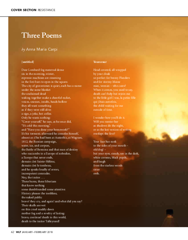(PDF) Three Poems by Anna Maria Carpi. Translated by Lisa Mullenneaux