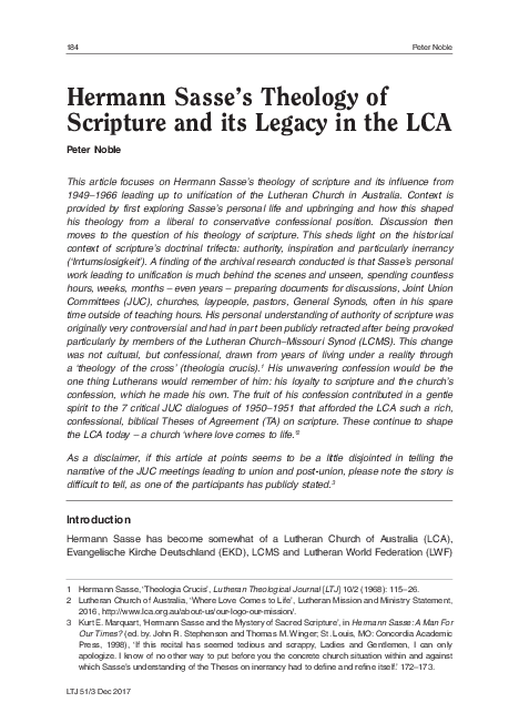 (PDF) Hermann Sasse's Theology of Scripture and its Legacy in the LCA