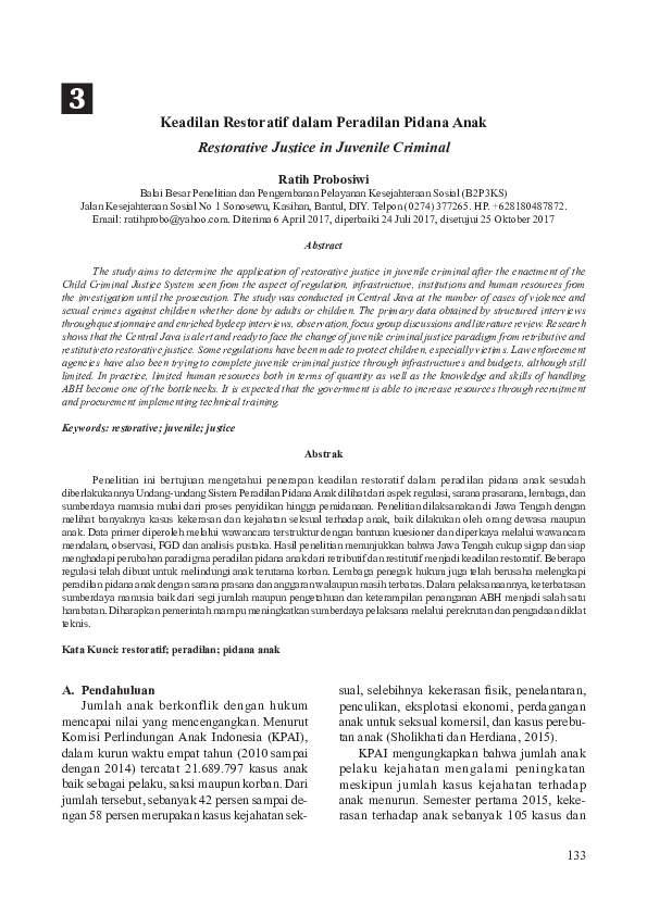 (PDF) Keadilan Restoratif dalam Peradilan Pidana Anak (Restorative Justice in Juvenile Criminal)