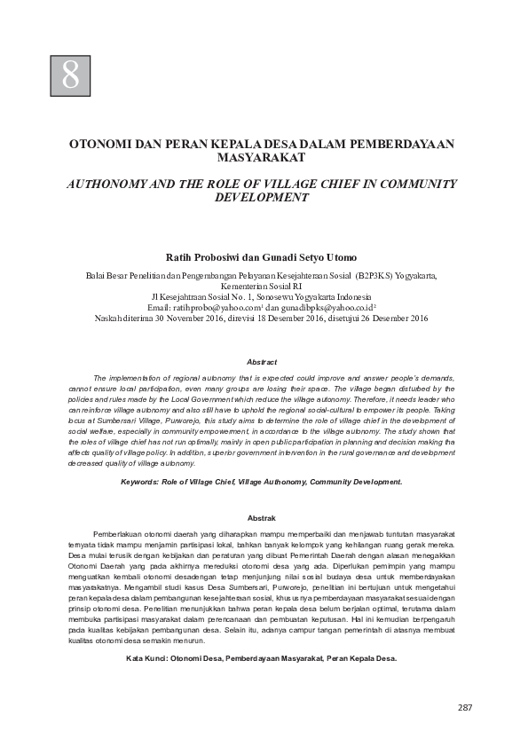 (PDF) AUTHONOMY AND THE ROLE OF VILLAGE CHIEF IN COMMUNITY DEVELOPMENT