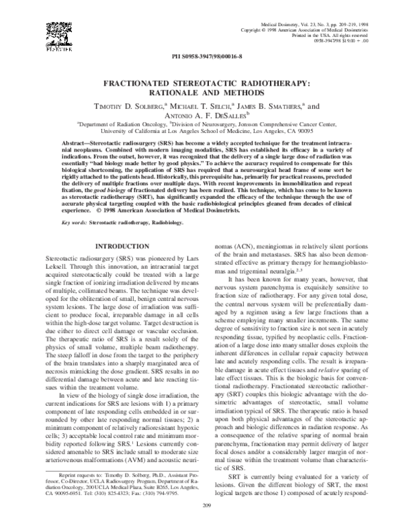 (PDF) Fractionated stereotactic radiotherapy: rationale and methods